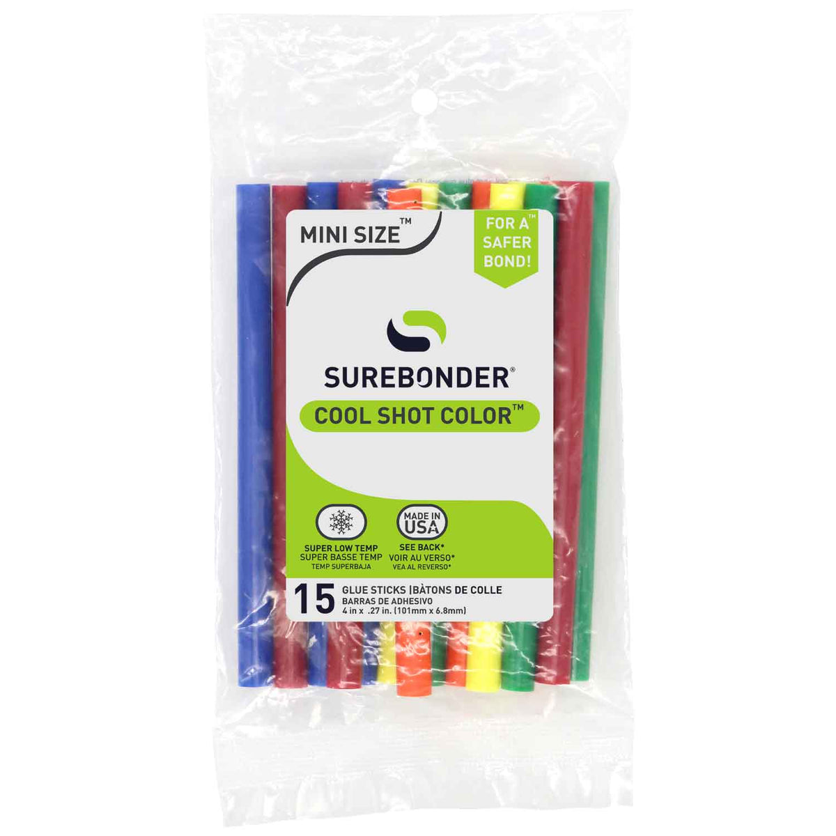 Surebonder Cool Shot 4" Mini Size Variety Color Glue Sticks - 15 Pack