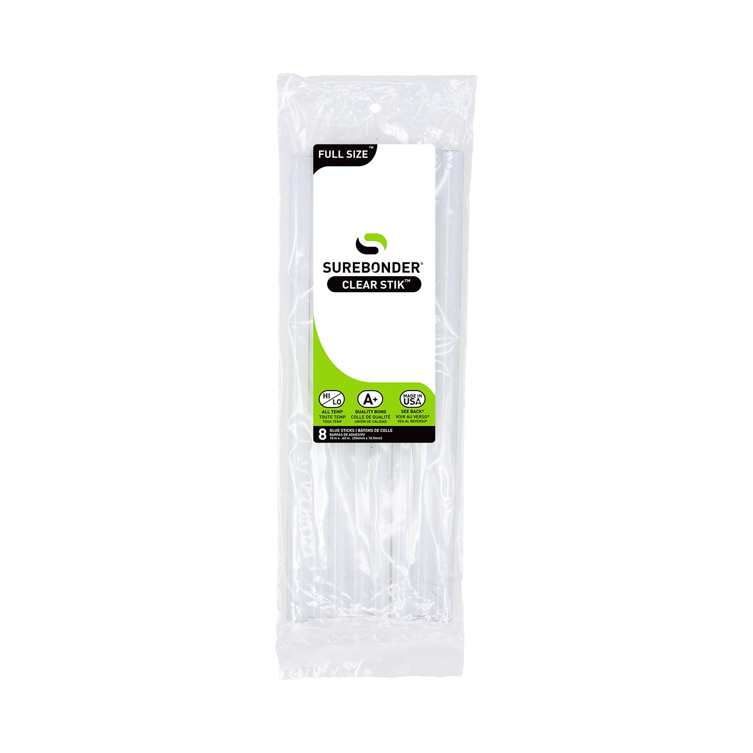 Surebonder 10" Full Size Clear Hot Glue Sticks - Dual Temp - 8 Pack