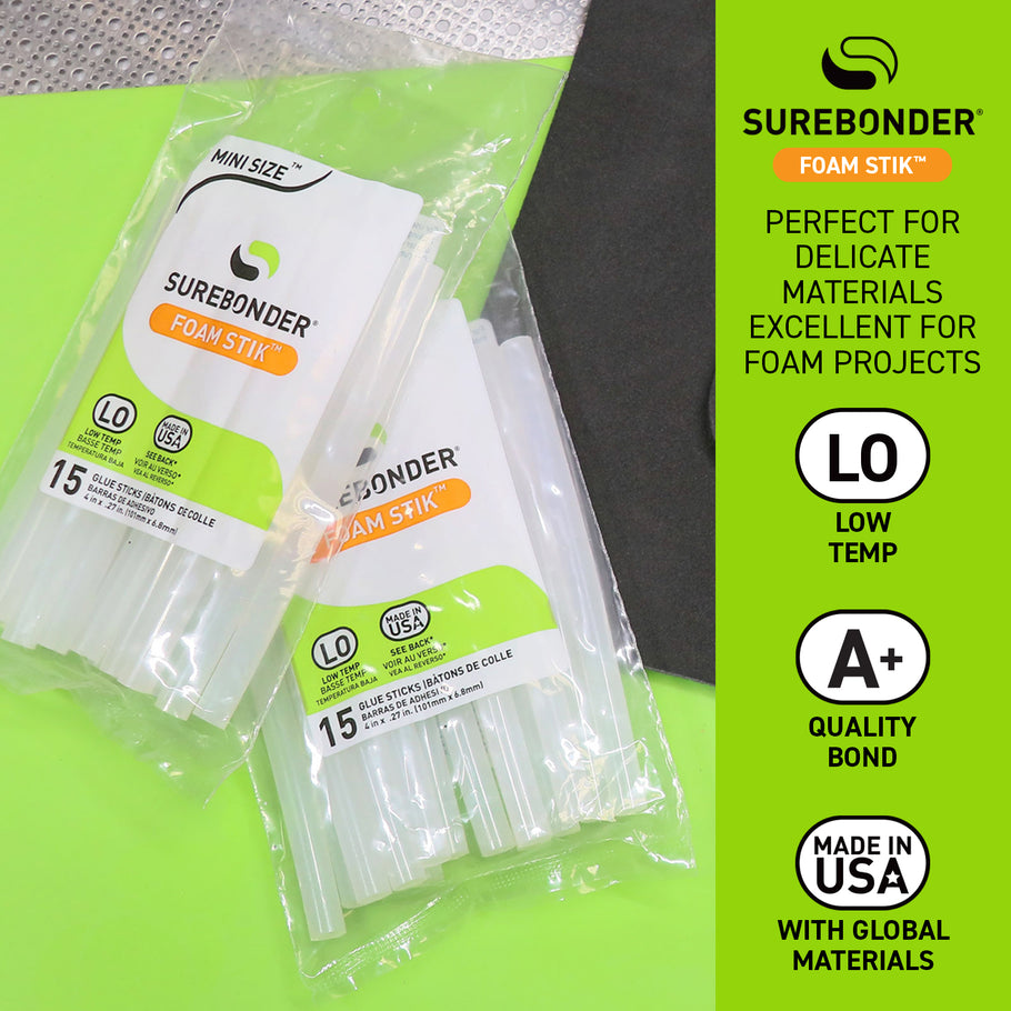 Surebonder Foam Stik 4" Mini Size Hot Glue Sticks - 15 Pack