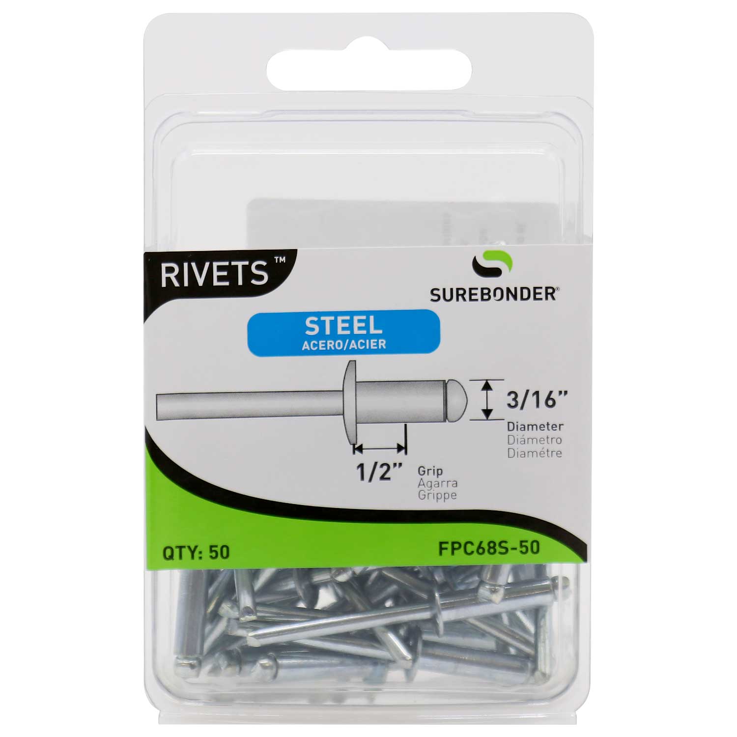 3/16" Dia x 1/2" Grip Steel Blind Rivets 50 Count | Surebonder