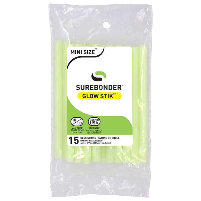 Surebonder Glow Stik 4" Mini Glowing Hot Glue Sticks - 15 Pack