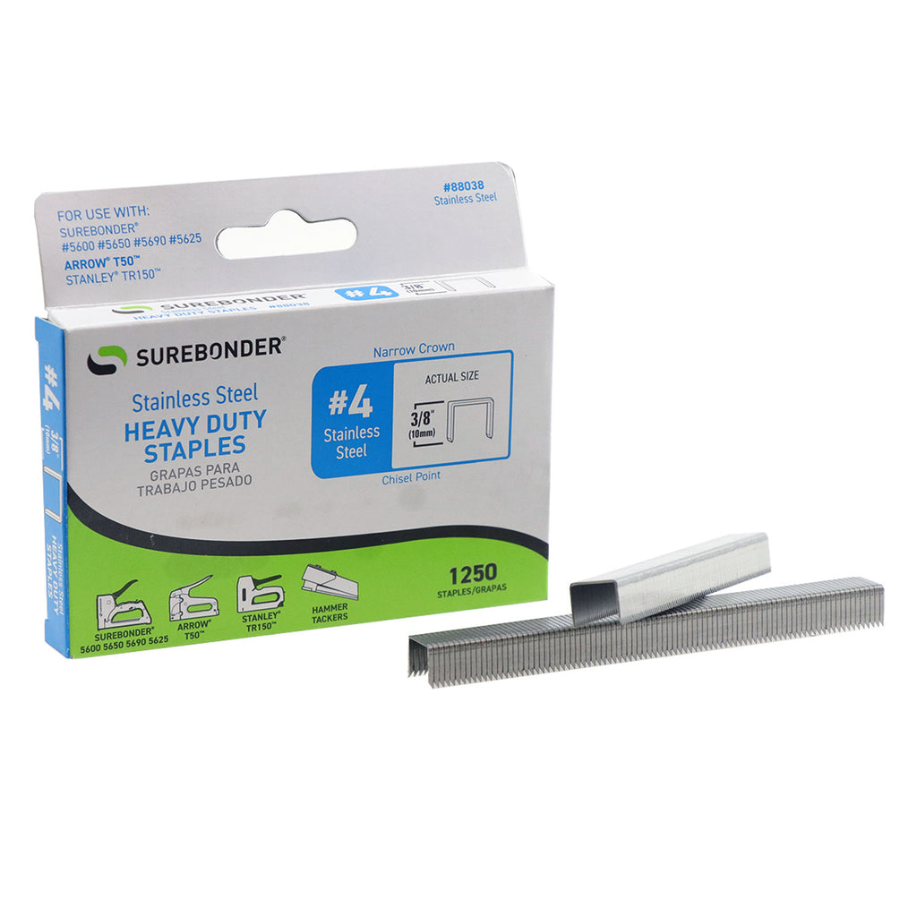 3/8" Stainless Steel Heavy Duty Staples .417" Narrow Crown - 1250 Count ...