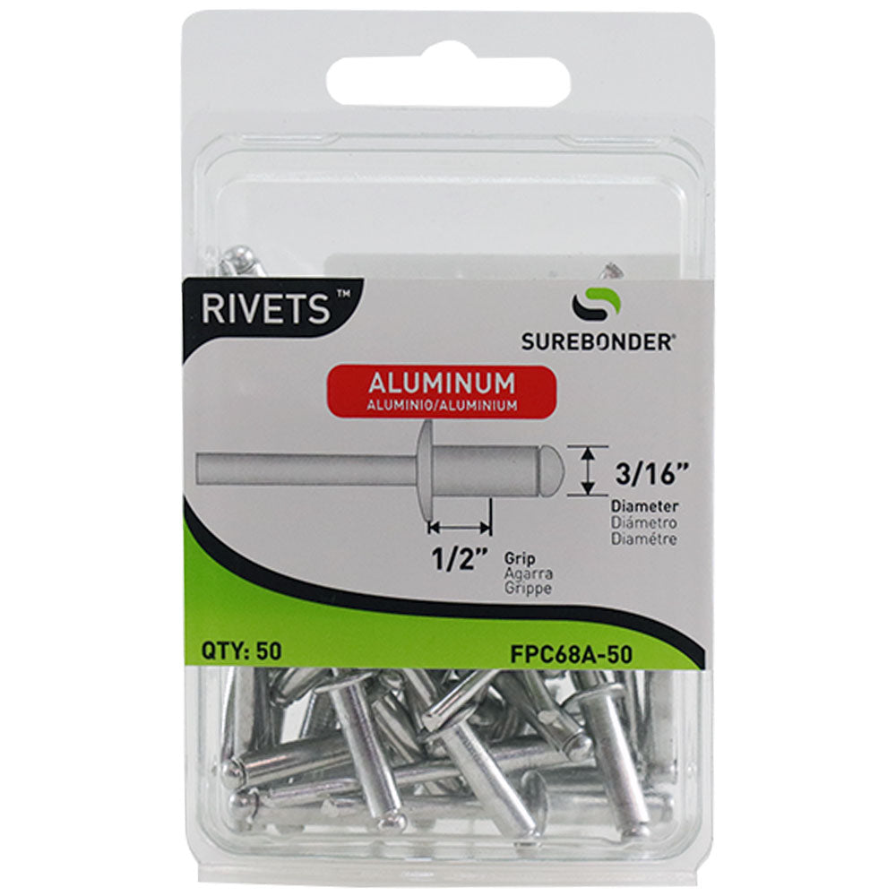 3/16" Dia x 1/2" Grip Aluminum Blind Rivets 50 Count | Surebonder