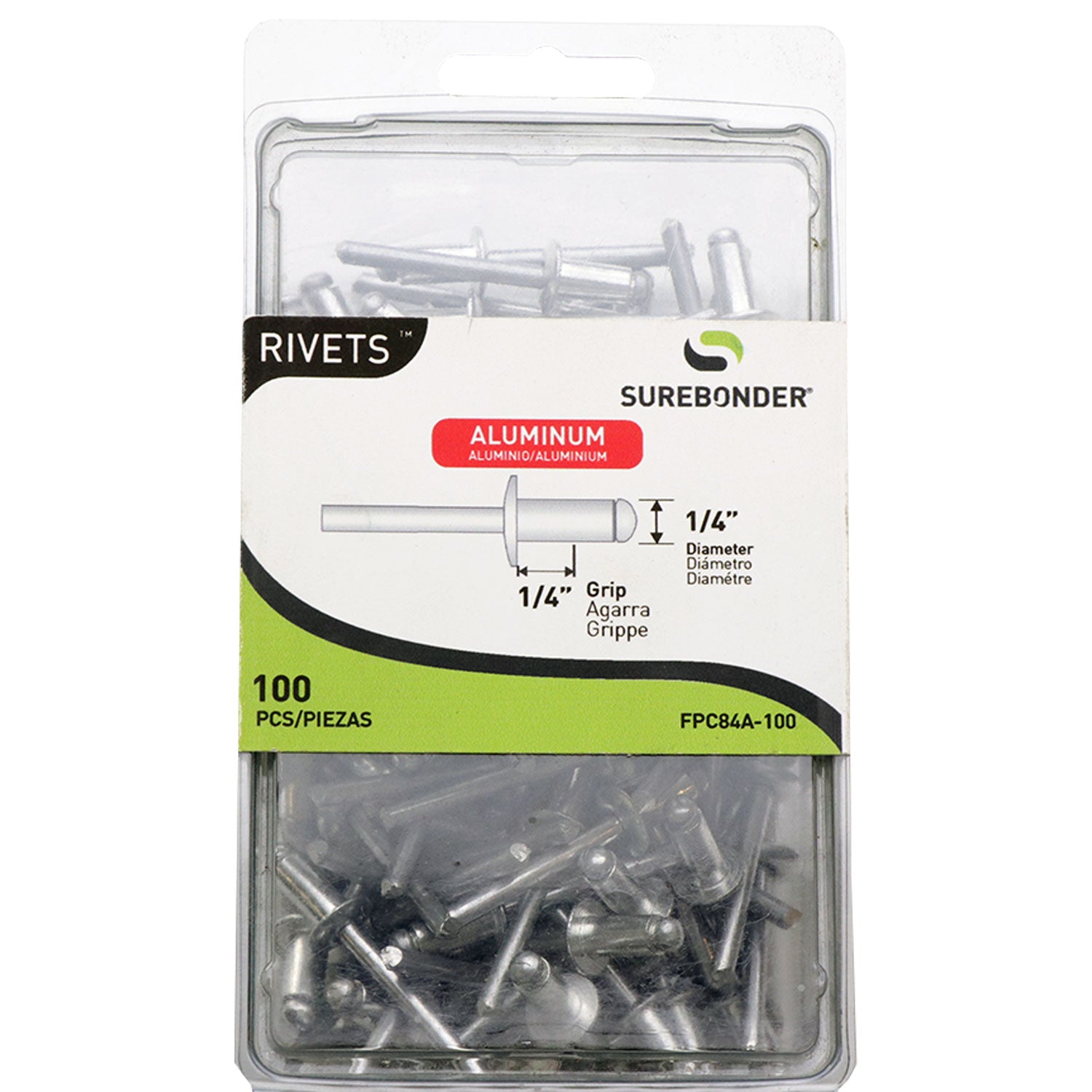 1/4" Dia x 1/4" Grip Aluminum Blind Rivets 100 Count | Surebonder